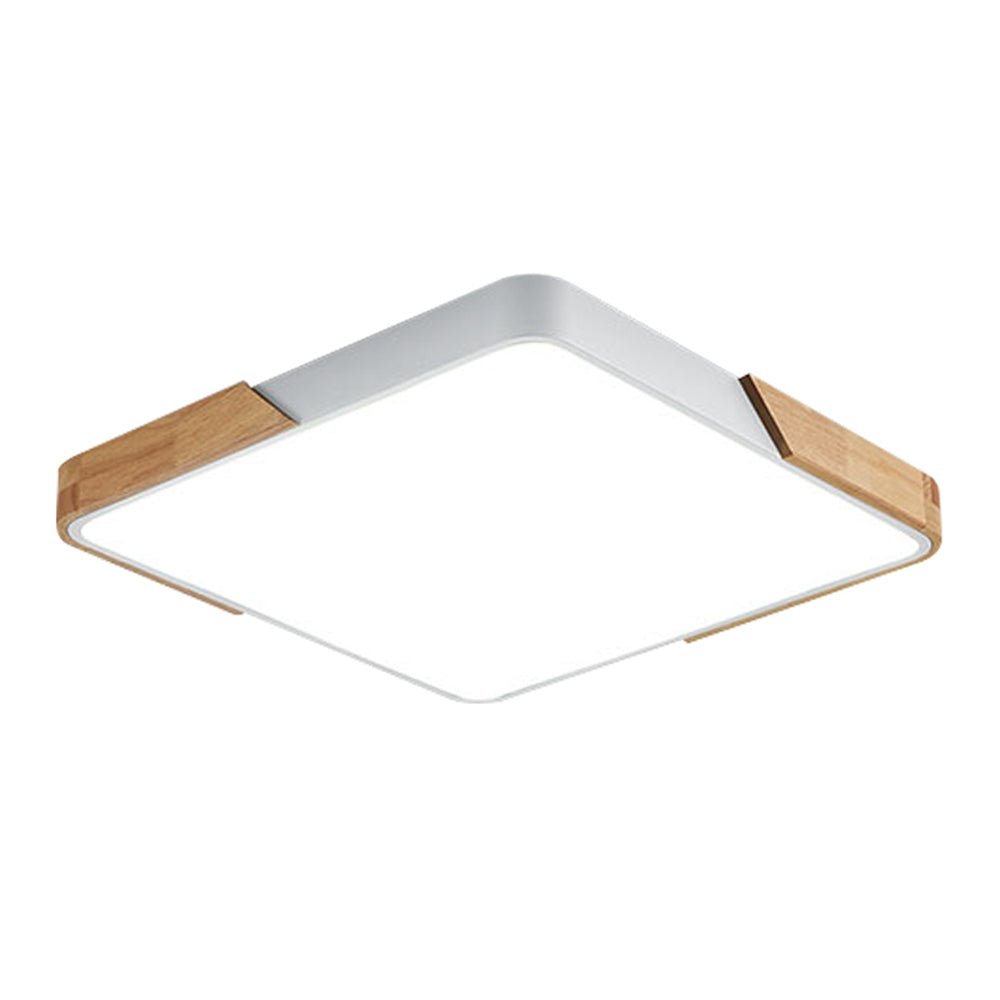 White + Wood Macaron LED 100W Square 50x50 Ceiling Light 4000K - Azar Group